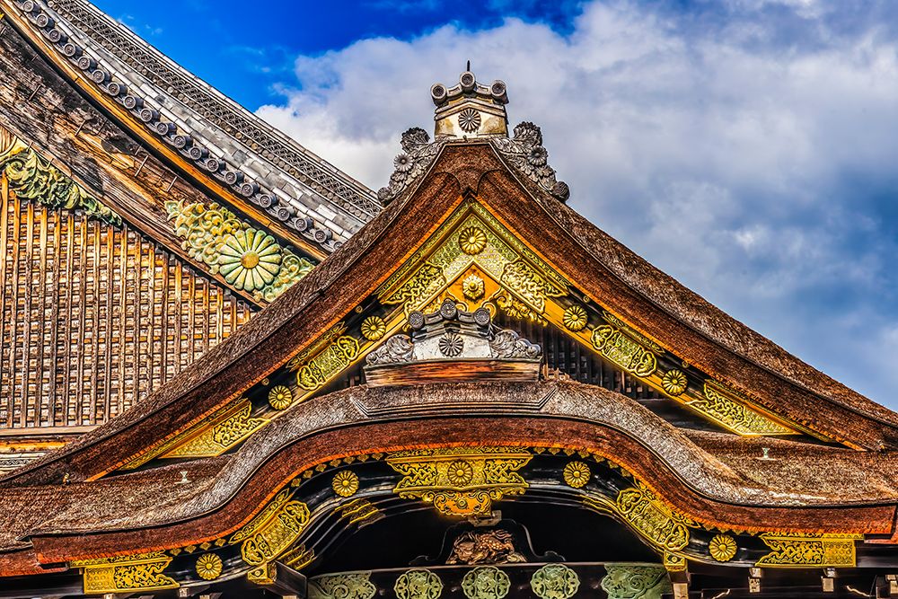 Nijo Castle, Kyoto, Japan. Chrysanthemum is a symbol of Imperial Court ...
